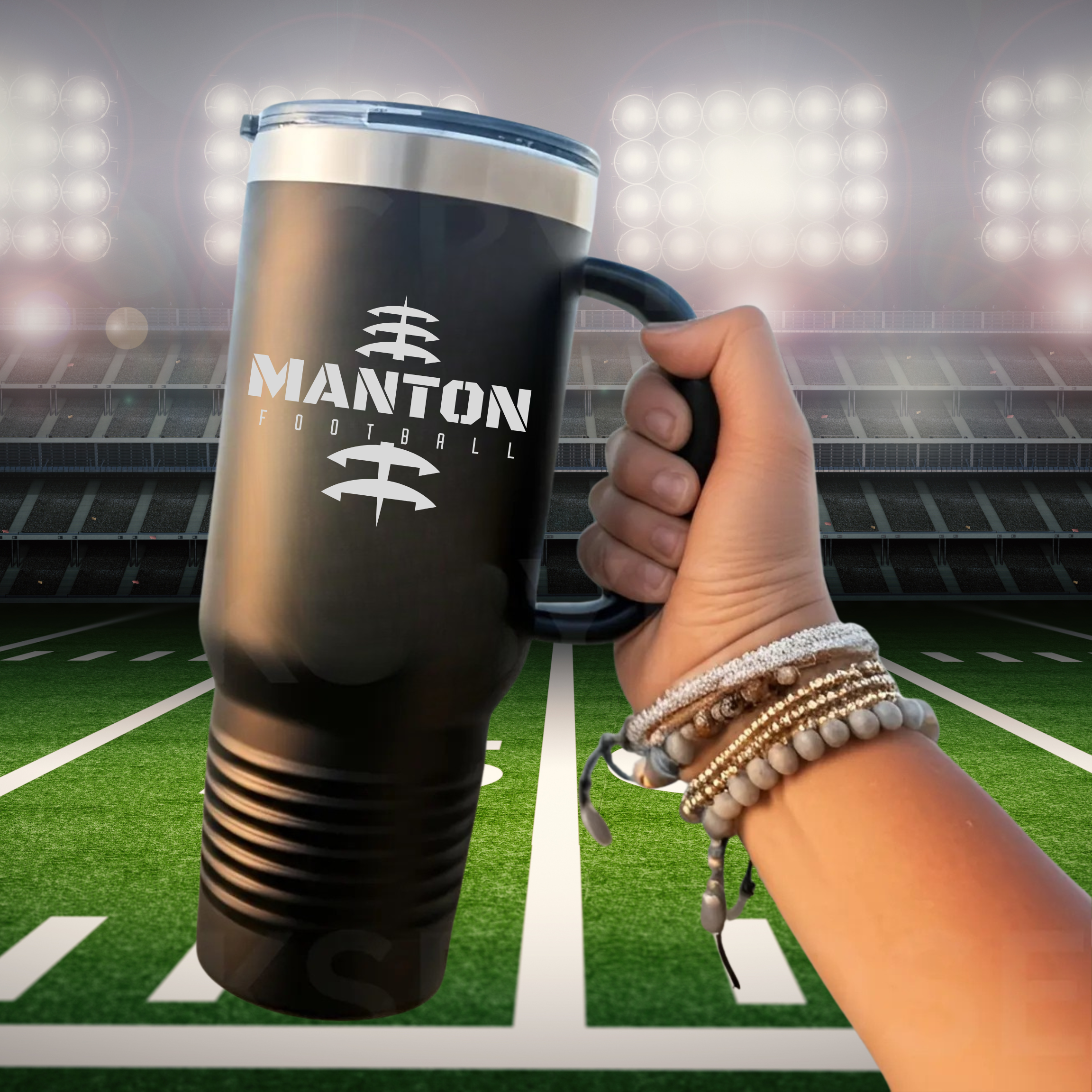 Manton Rangers Football 40 oz Tumbler w/Lid - BLACK – Cadillac Lake Lures